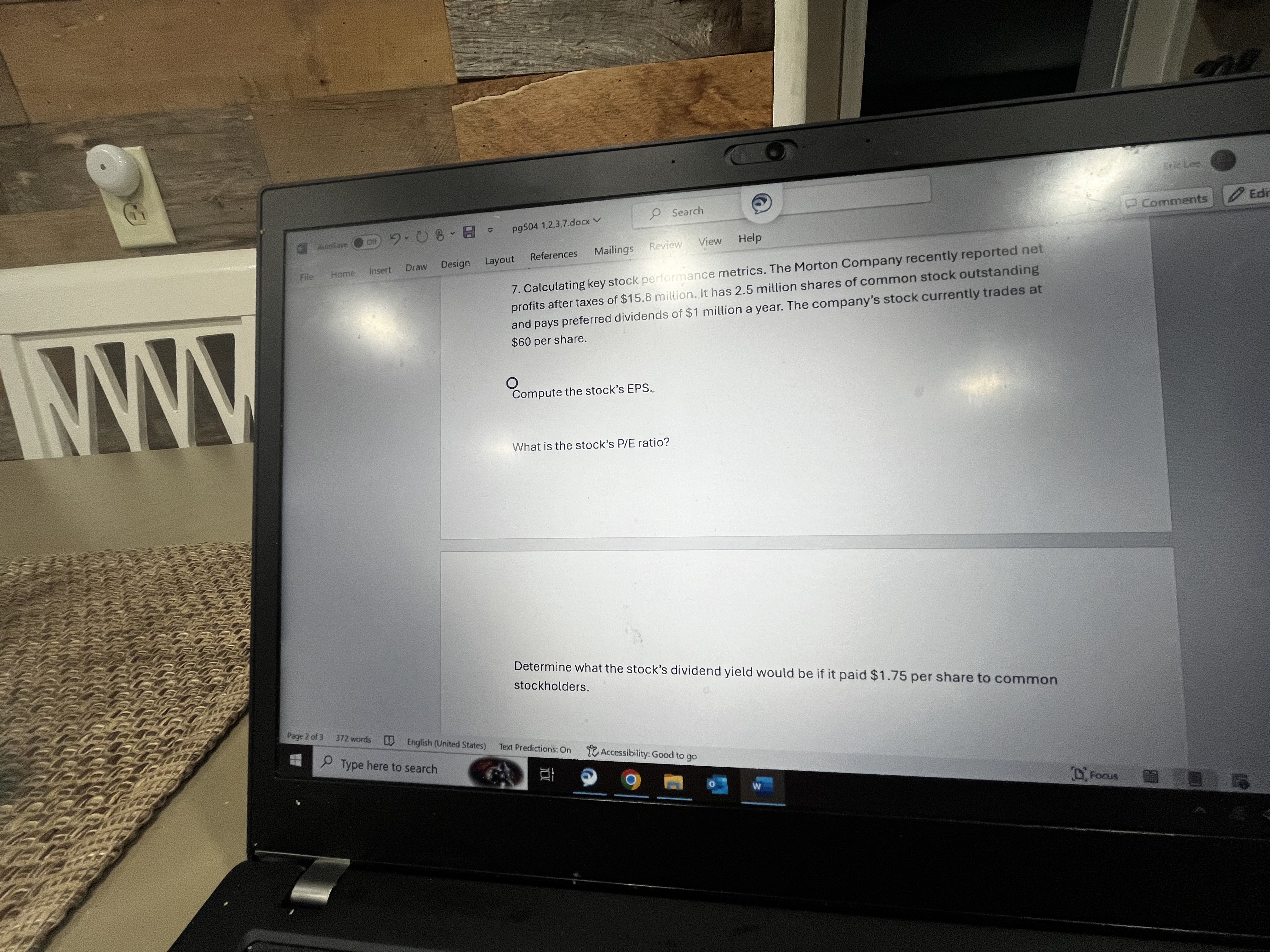 Solved Calculating key stock performance metrics. The Morton | Chegg.com