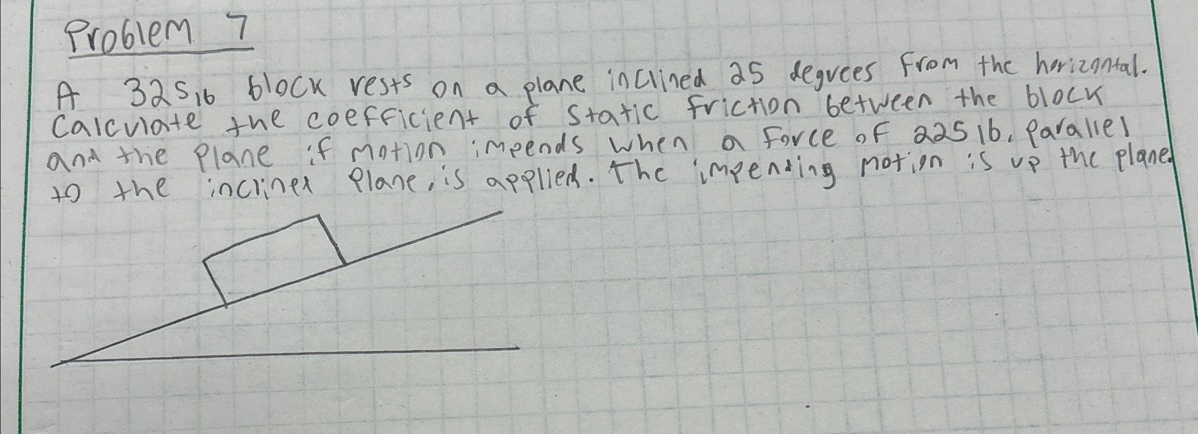 Solved Problem 7A 325 ﻿ib block rests on a plane inclined 25 | Chegg.com