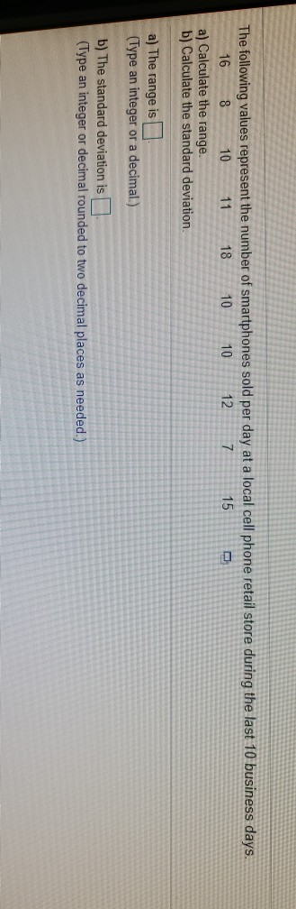 Solved The following values represent the number of | Chegg.com