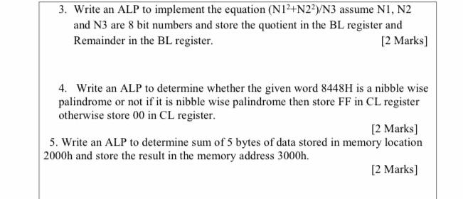 Solved 3. Write an ALP to implement the equation | Chegg.com