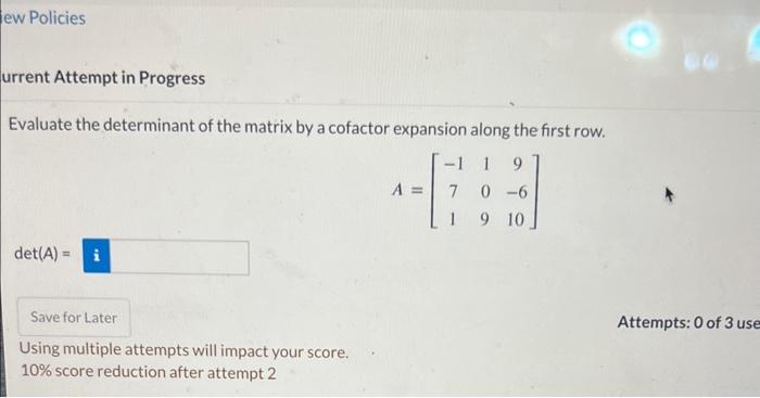 Solved Evaluate the determinant of the matrix by a cofactor | Chegg.com