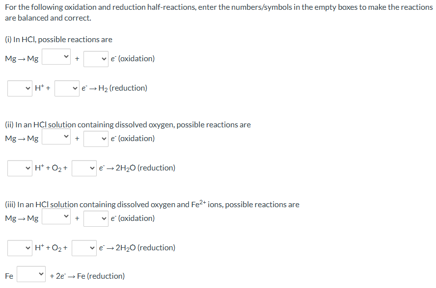 Solved For the following oxidation and reduction | Chegg.com
