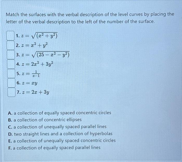 Solved Match the surfaces with the verbal description of the | Chegg.com