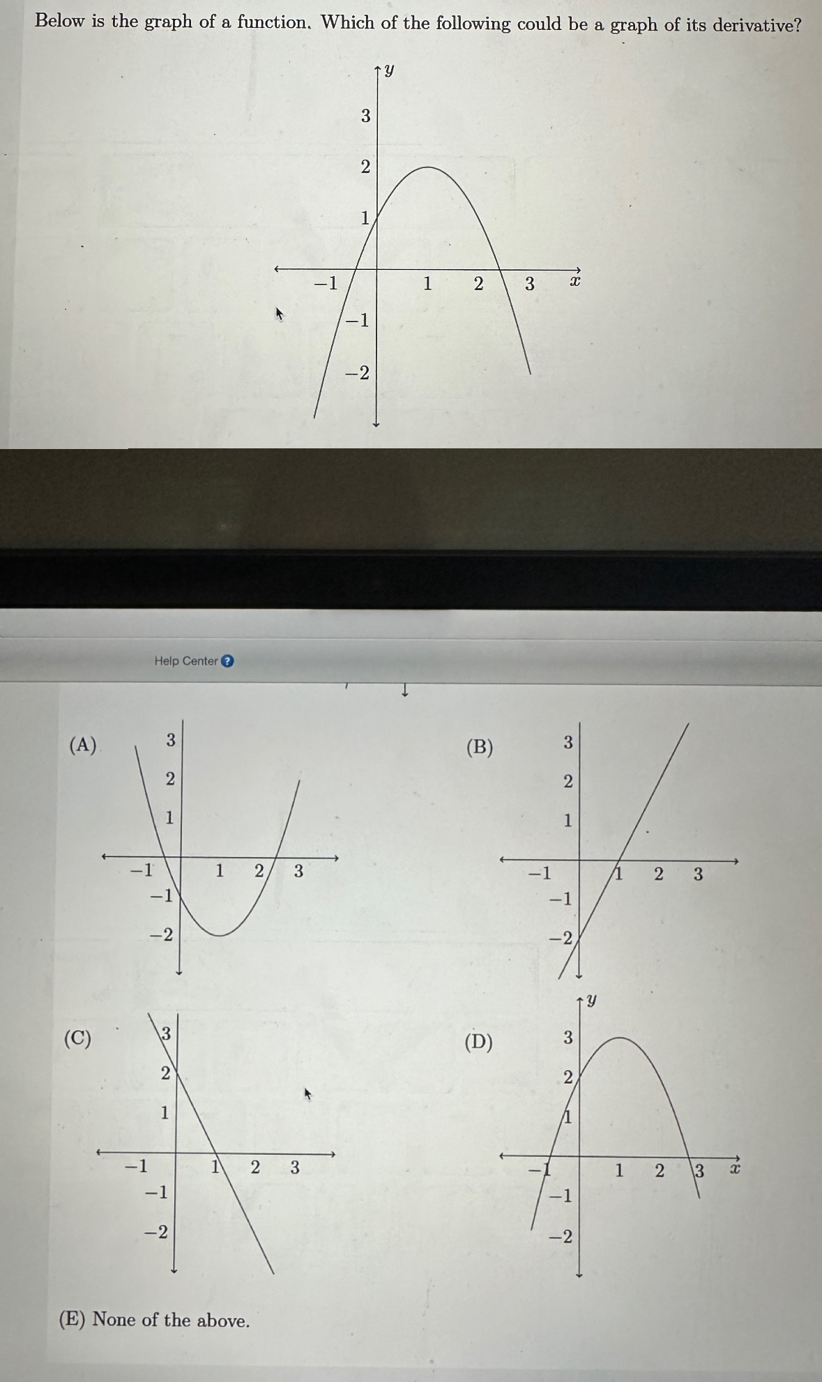 Solved Below is the graph of a function. Which of the | Chegg.com