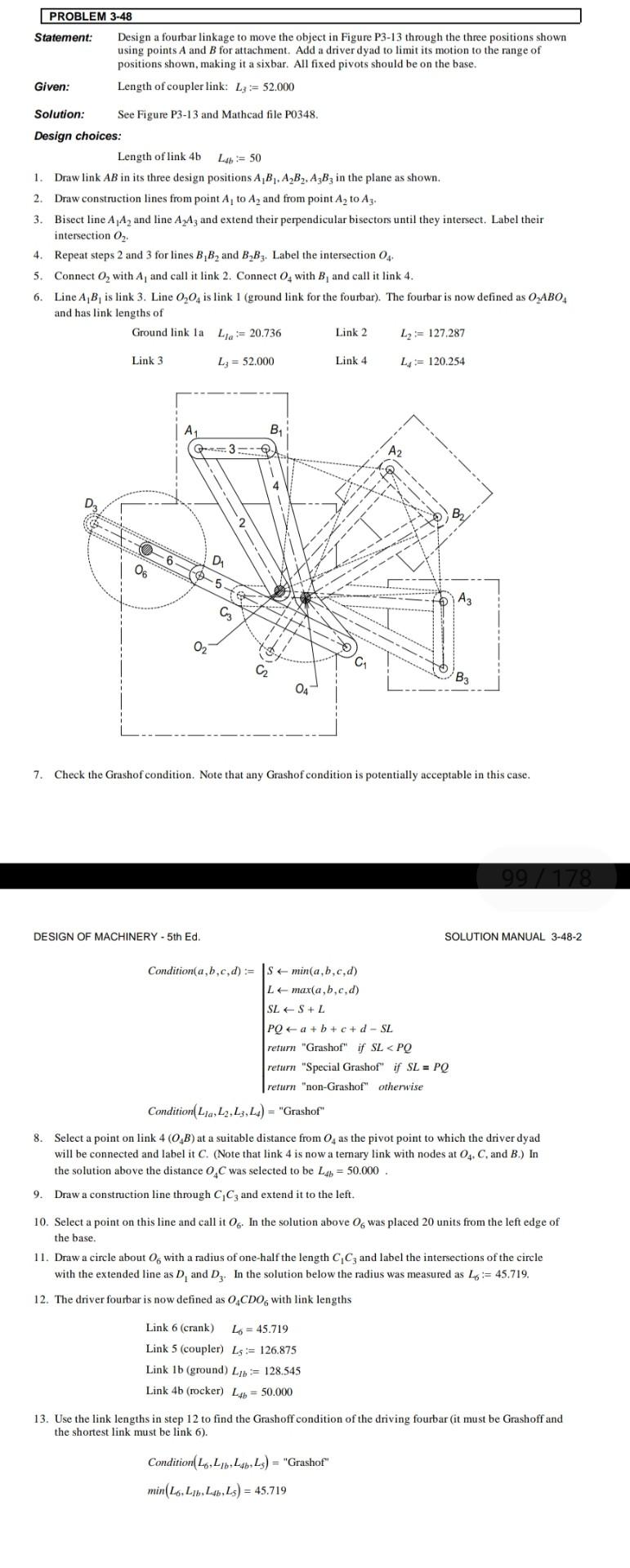 Solved PROBLEM 3-48 Statement: Design a fourbar linkage to | Chegg.com