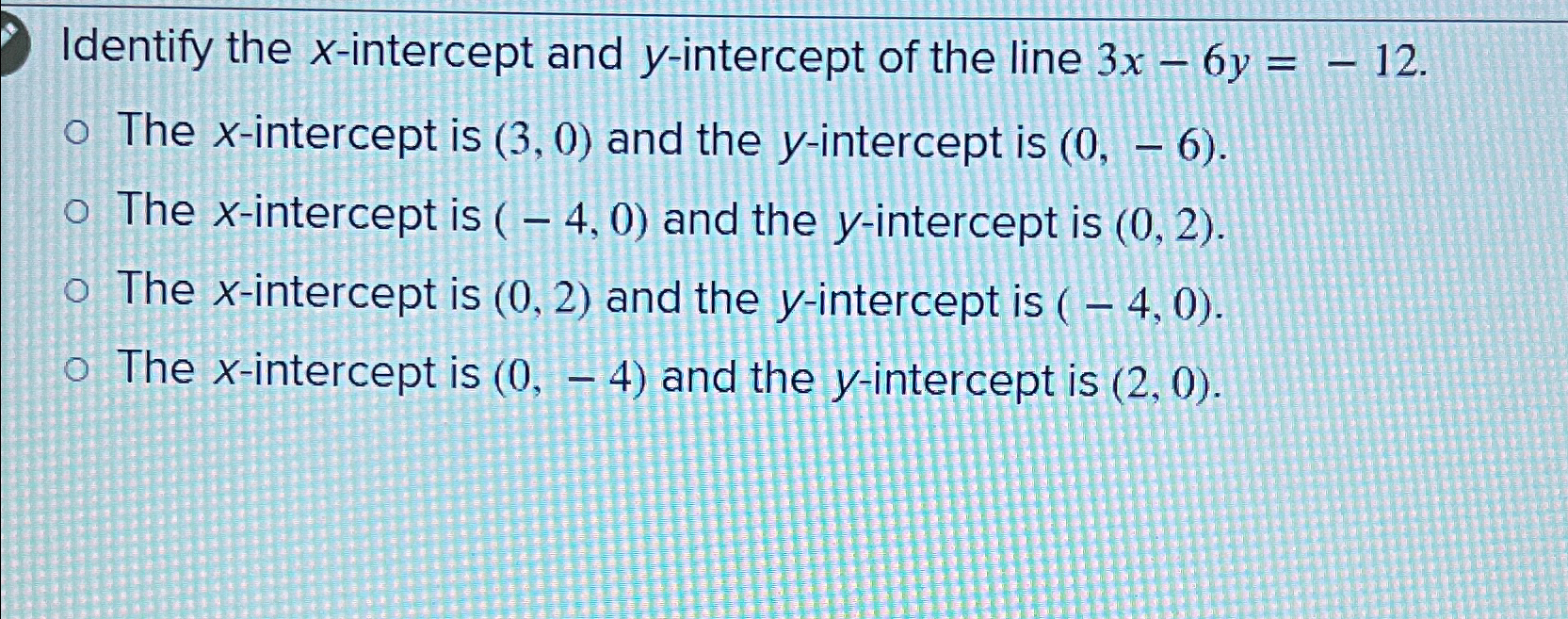 Solved Identify the x-intercept and y-intercept of the line | Chegg.com