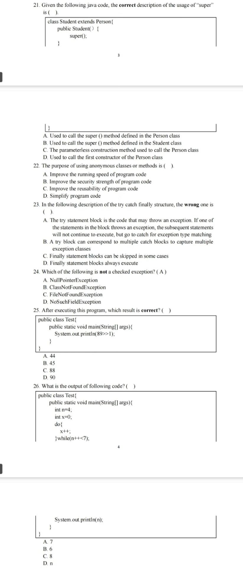 Solved 21. Given the following java code, the correct | Chegg.com