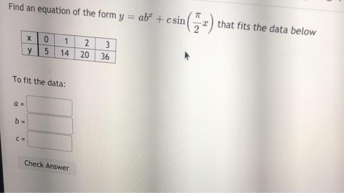 Solved Find an equation of the form y = ab" + csin 2) that | Chegg.com