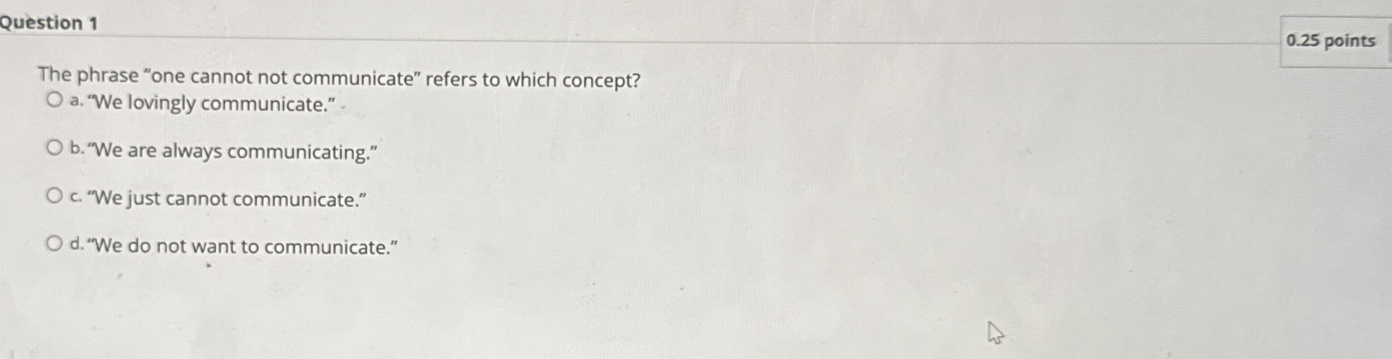 Solved Question 10.25 ﻿pointsThe phrase "one cannot not | Chegg.com