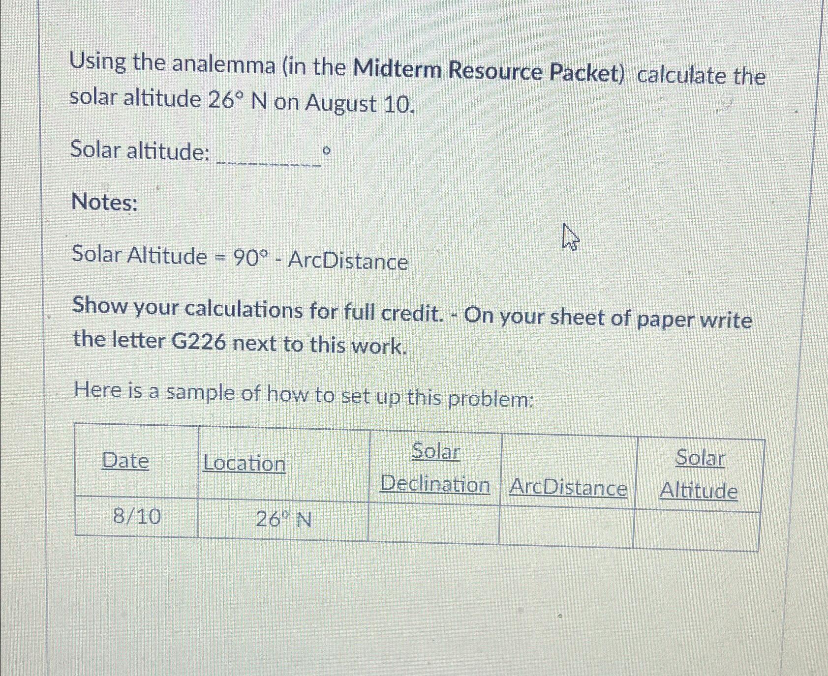 Solved Using the analemma (in the Midterm Resource Packet) | Chegg.com