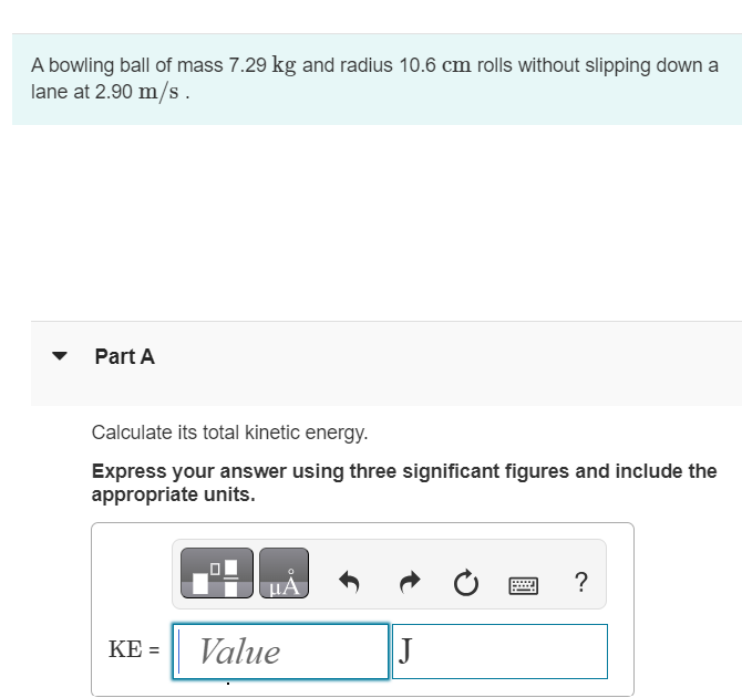 Solved A bowling ball of mass 7.29kg ﻿and radius 10.6cm | Chegg.com