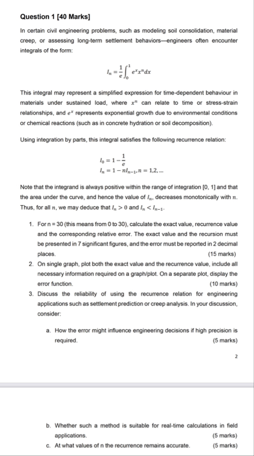 Solved Question 1 [40 ﻿Marks]In certain civil engineering | Chegg.com