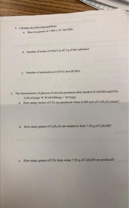Solved 4. Calculate the following quarthties: a. Mass (is | Chegg.com