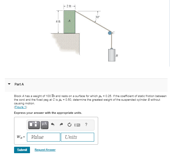 Solved Part ABlock A has a weight of 100lb ﻿and rests on a | Chegg.com