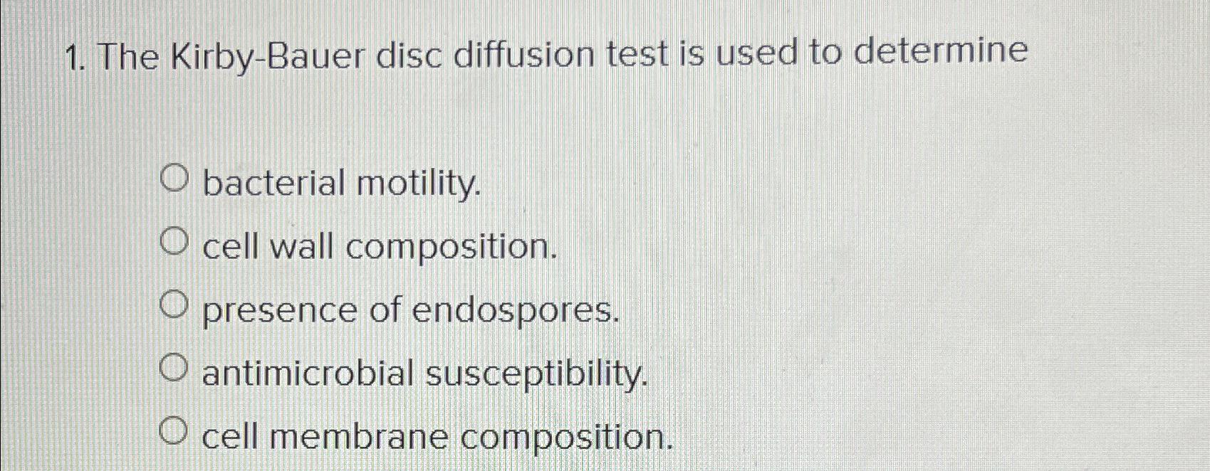 Solved The Kirby-Bauer disc diffusion test is used to | Chegg.com