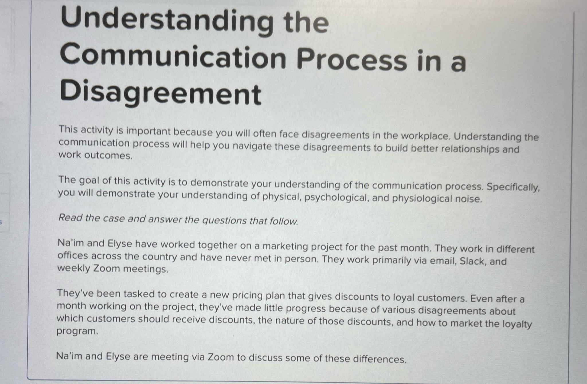 Solved Understanding theCommunication Process in a | Chegg.com