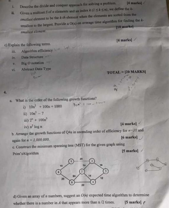 Solved i. Dencribe the divide and conquer approach for | Chegg.com