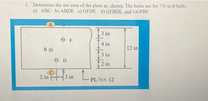 Solved 1. Determine the net area of the plate as shown. The | Chegg.com