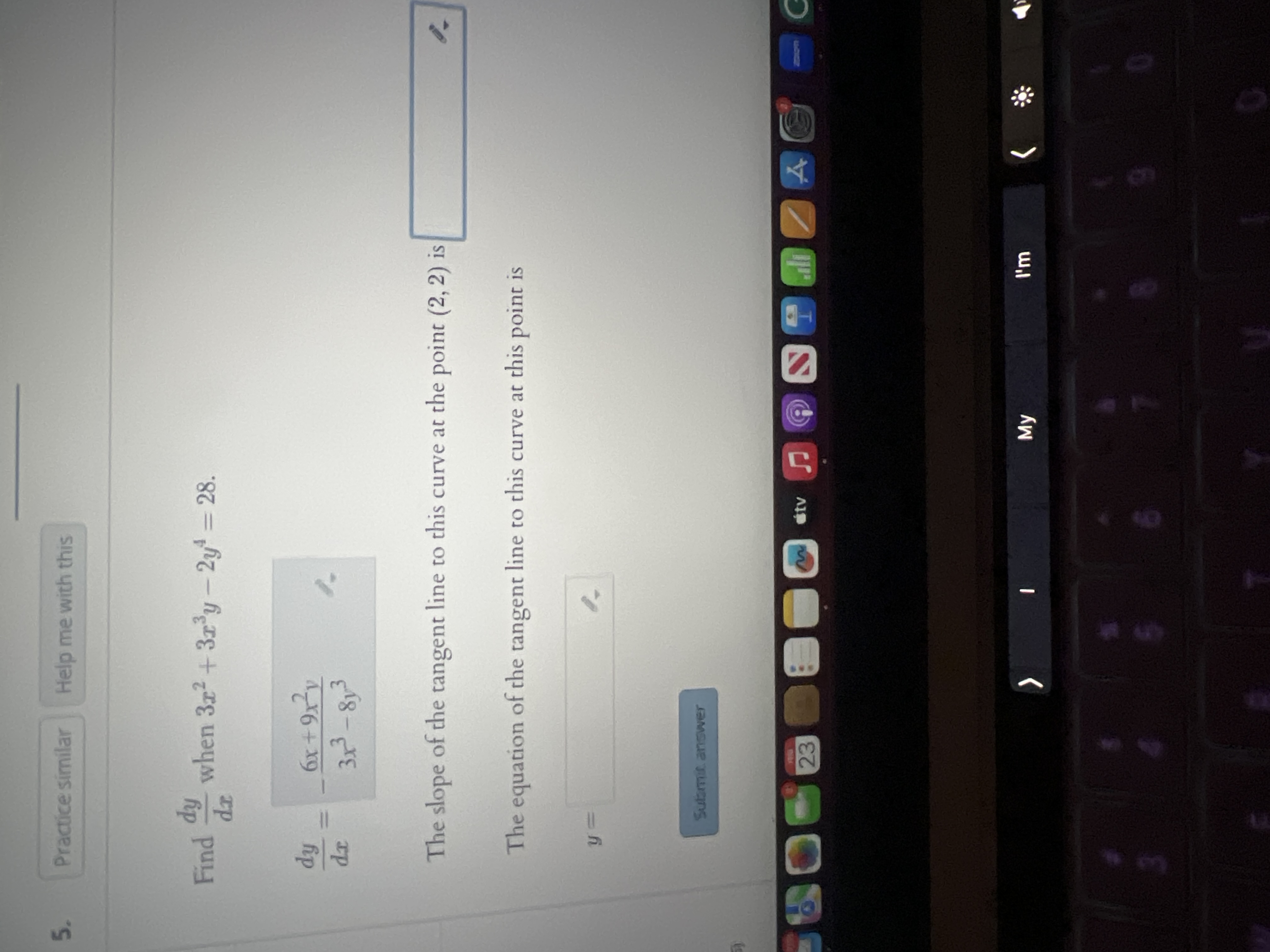 Solved find dy/dx when 3x^2+3x^3 ﻿y-2y^4=28. ﻿the slope Find | Chegg.com