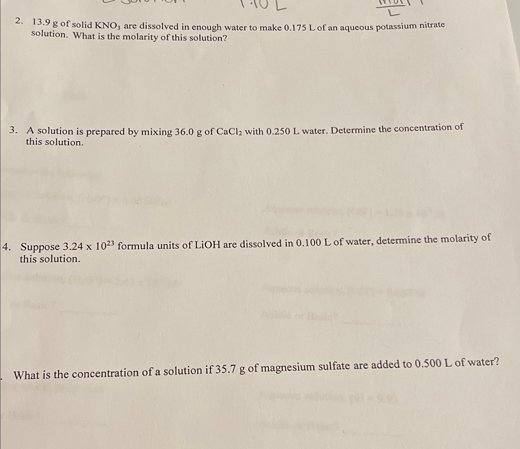 Solved 13.9g ﻿of solid KNO3 ﻿are dissolved in enough water | Chegg.com