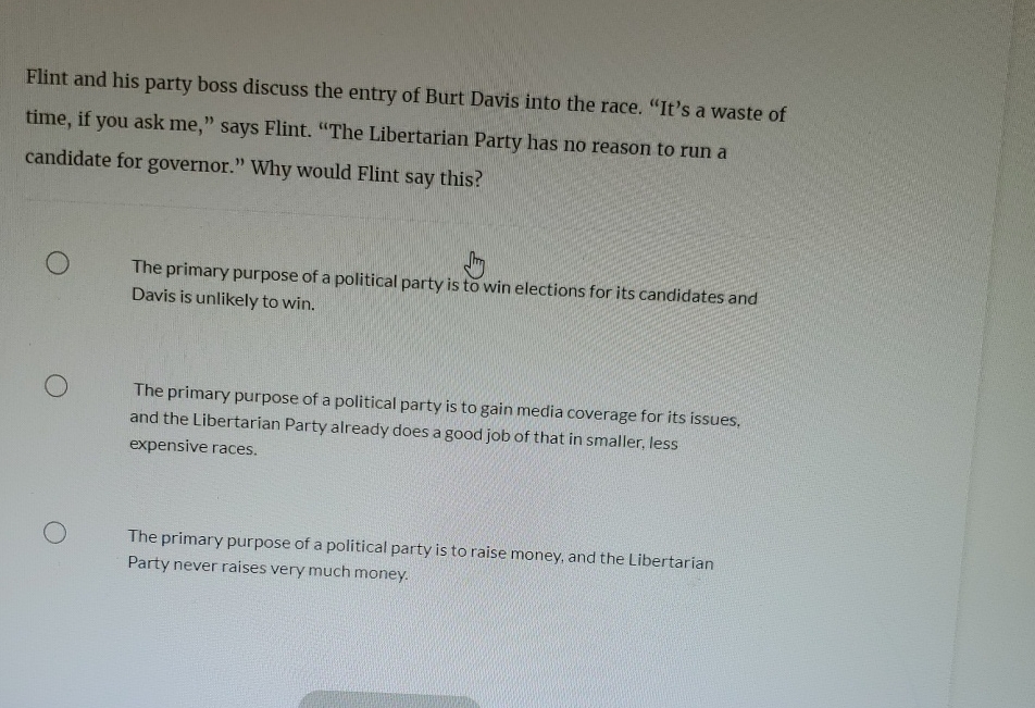 Solved Flint and his party boss discuss the entry of Burt | Chegg.com