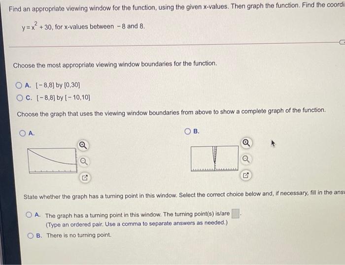 Solved Find an appropriate Viewing window for the | Chegg.com