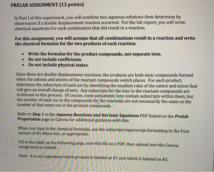 Solved PRELAB ASSIGNMENT (12 points) In Part 1 of this | Chegg.com