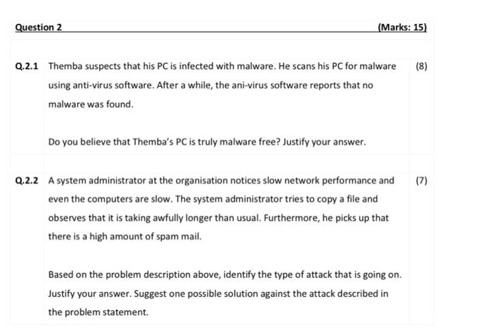 Solved 2.2.1 Themba suspects that his PC is infected with | Chegg.com
