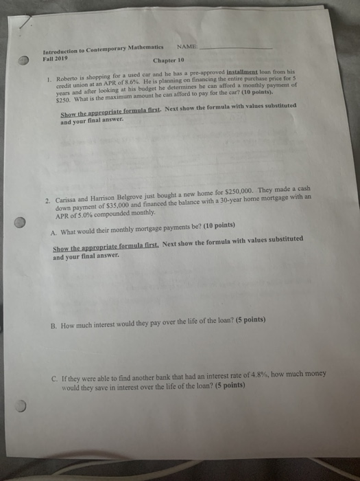 Solved Introduction to Contemporary Mathematics NAME Fall | Chegg.com