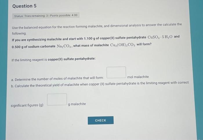 Solved Use the balanced equation for the reaction forming | Chegg.com