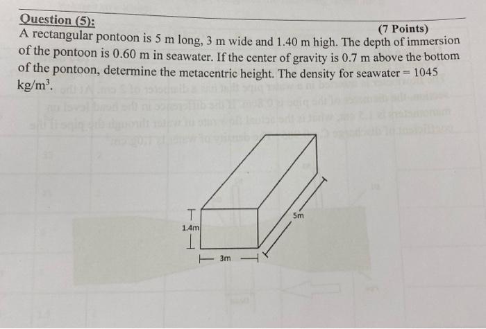 Solved Question (5): (7 Points) A rectangular pontoon is 5 m | Chegg.com