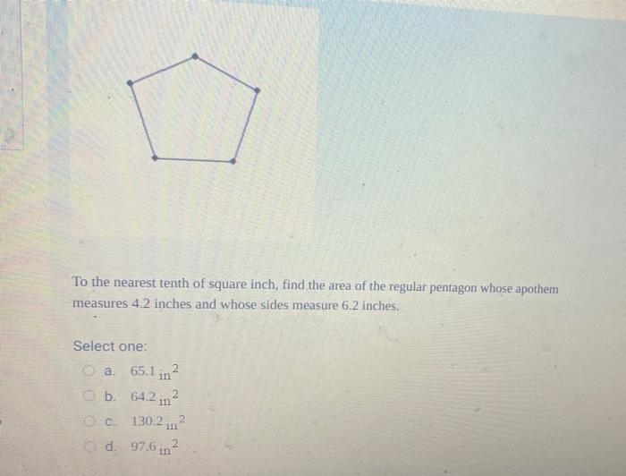 Solved To the nearest tenth of square inch, find the area of | Chegg.com