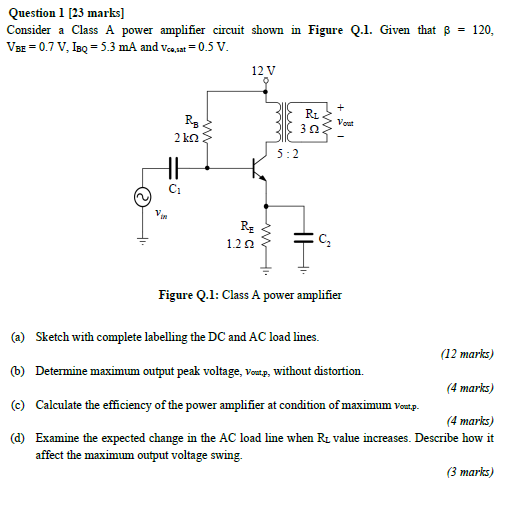 Solved Question 1 [23 ﻿marks]Consider a Class A power | Chegg.com