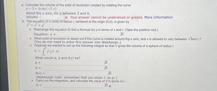 a. Calculate the volume of the solid of revolution | Chegg.com