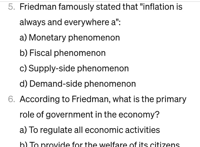Solved Economic s:Friedman famously stated that "inflation | Chegg.com