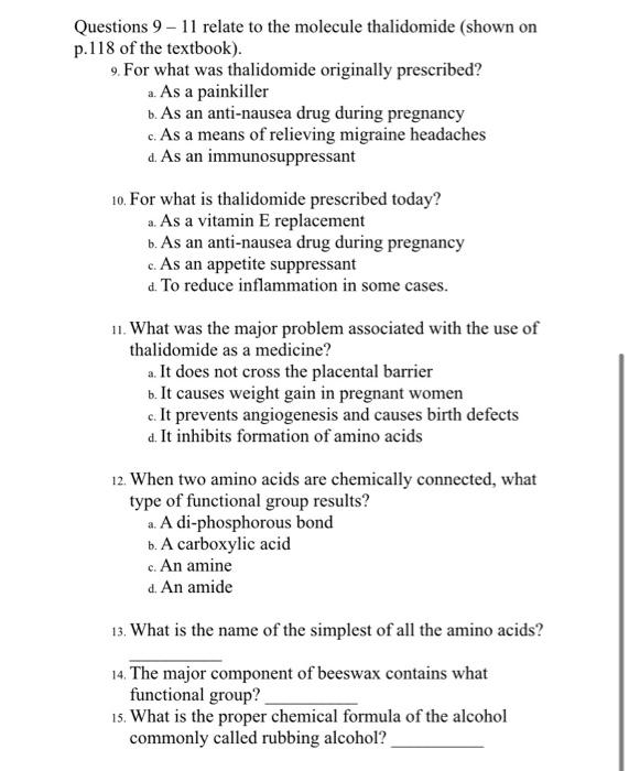 Solved Questions 9-11 relate to the molecule thalidomide | Chegg.com