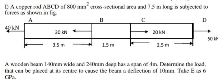 Solved 1) A copper rod ABCD of 800 mmạ cross-sectional area | Chegg.com