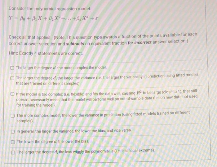 Solved Consider the polynomial regression model: | Chegg.com