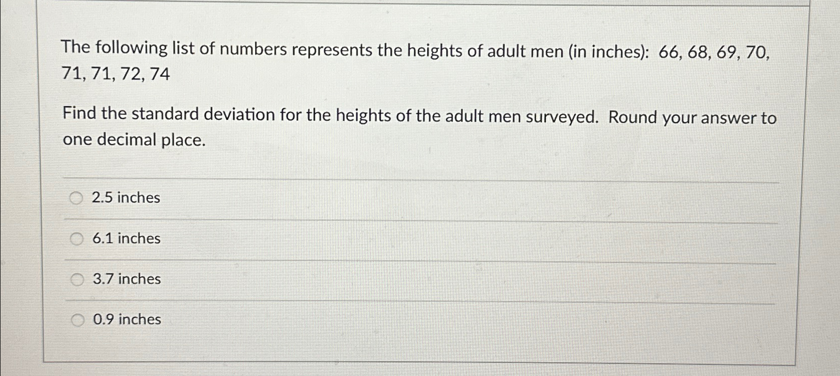 Solved The following list of numbers represents the heights | Chegg.com