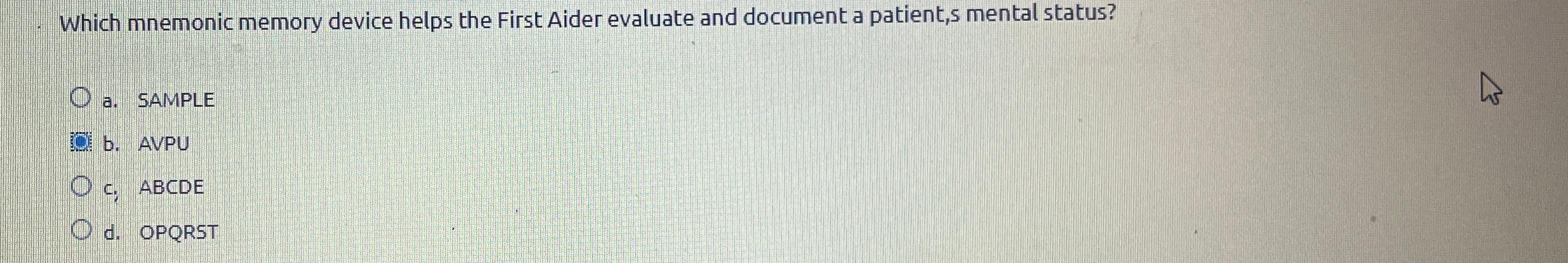 Solved Which mnemonic memory device helps the First Aider | Chegg.com
