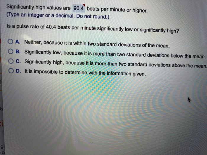 Solved a) Significantly low values are ? beats per minute or | Chegg.com