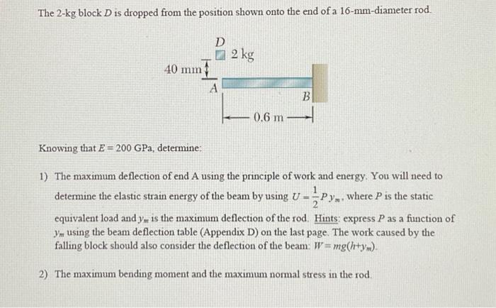Solved The 2−kg block D is dropped from the position shown | Chegg.com