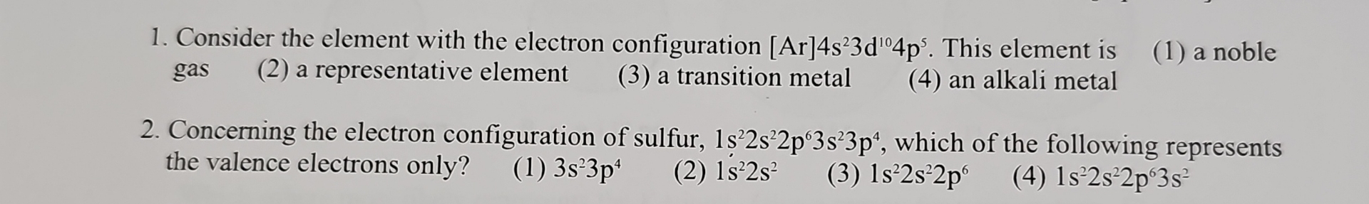 Solved Consider the element with the electron configuration | Chegg.com