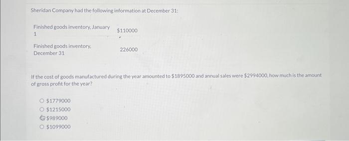 Solved Sheridan Company had the following information at | Chegg.com