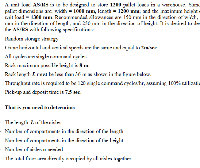 Solved A unit load ASRS ﻿is to be designed to store 1200 | Chegg.com