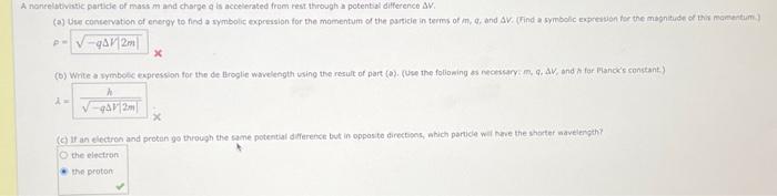Solved A nonrelativistic particle of mass m and charge is | Chegg.com