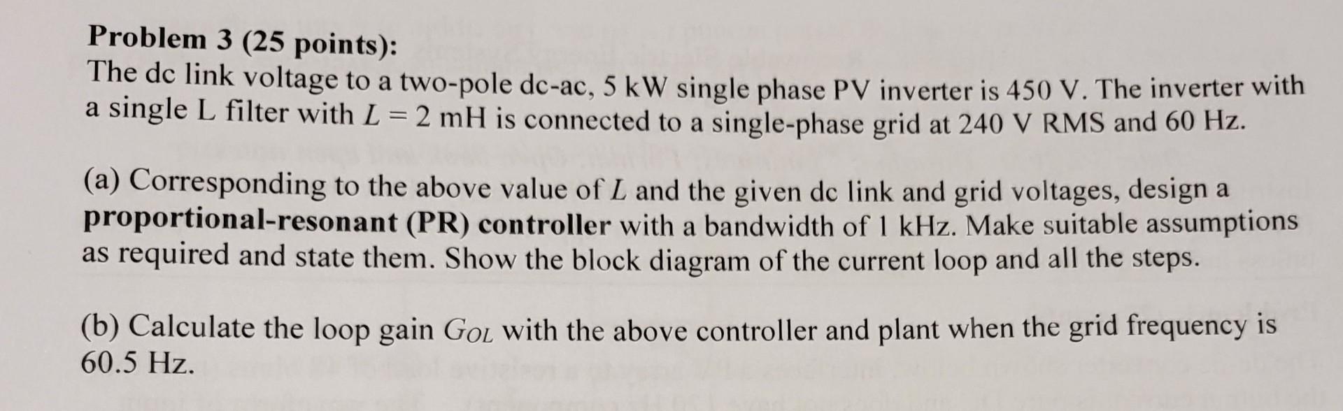 Solved Problem 3 (25 points): The dc link voltage to a | Chegg.com