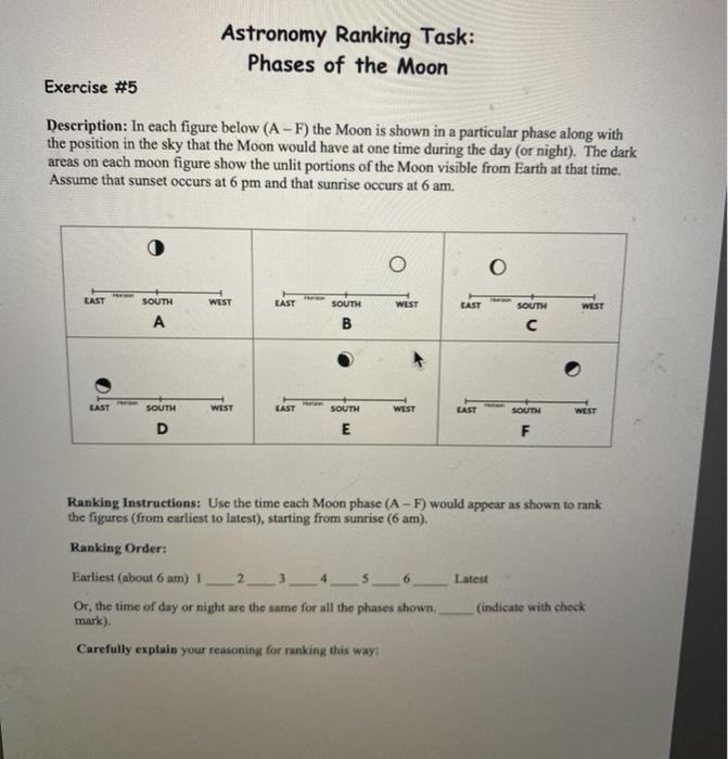 Solved Astronomy Ranking Task: Phases of the Moon Exercise | Chegg.com