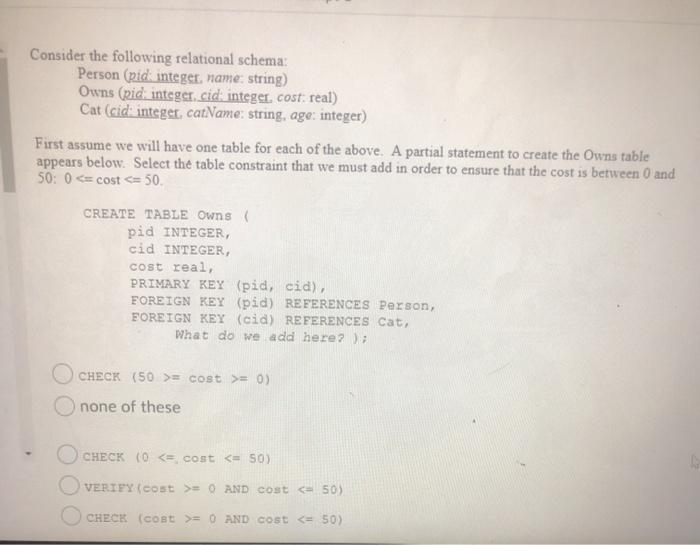 Solved Consider The Following Relational Schema Person Pid 