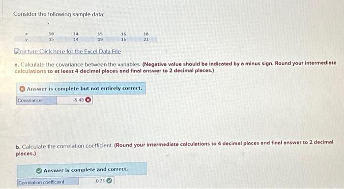 Solved Consider the following sample data: X y 10 15 | Chegg.com